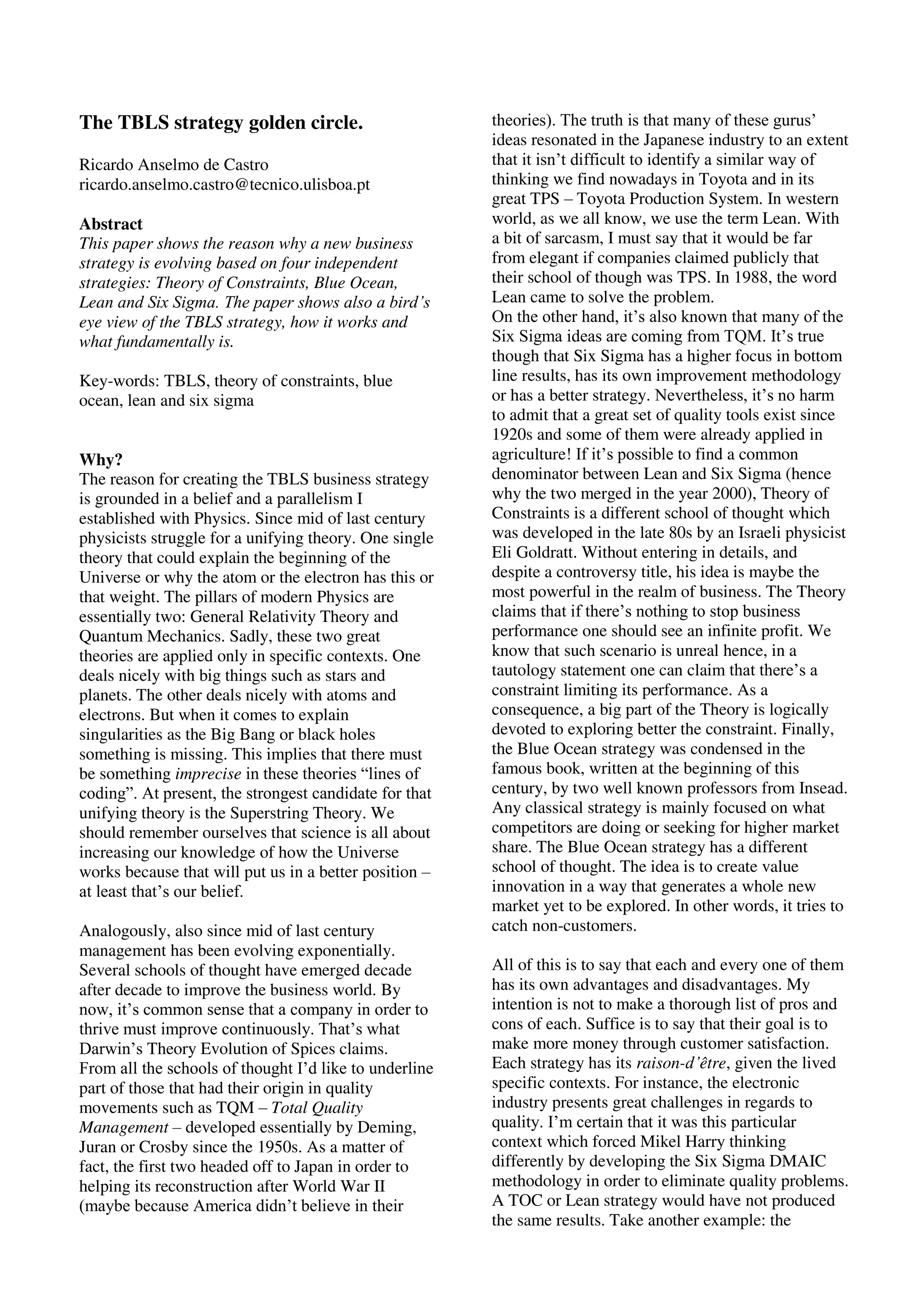 The TBLS Strategy Golden Circle | PDF