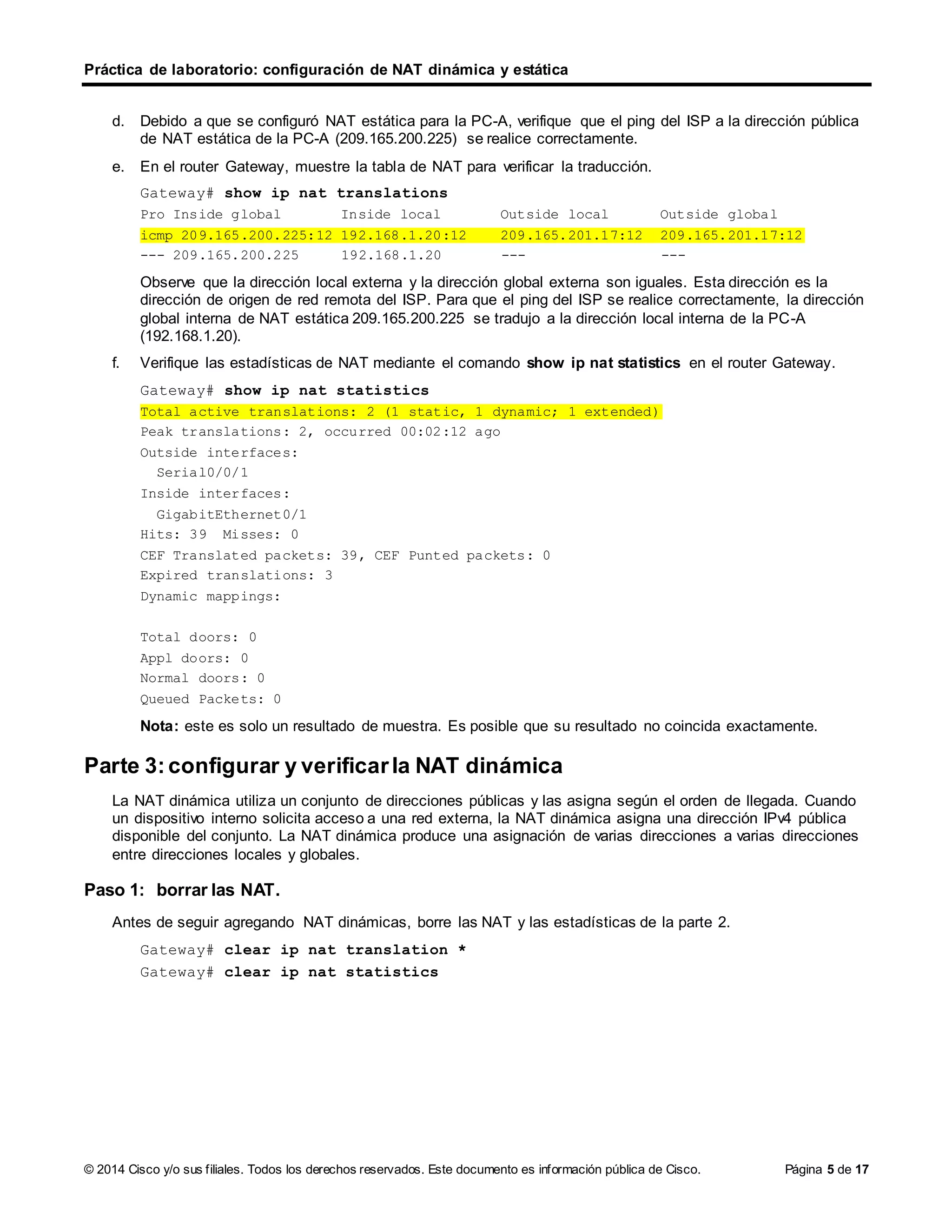 5 2 2 6 Lab Configuring Dynamic And Static Nat Ilm Pdf