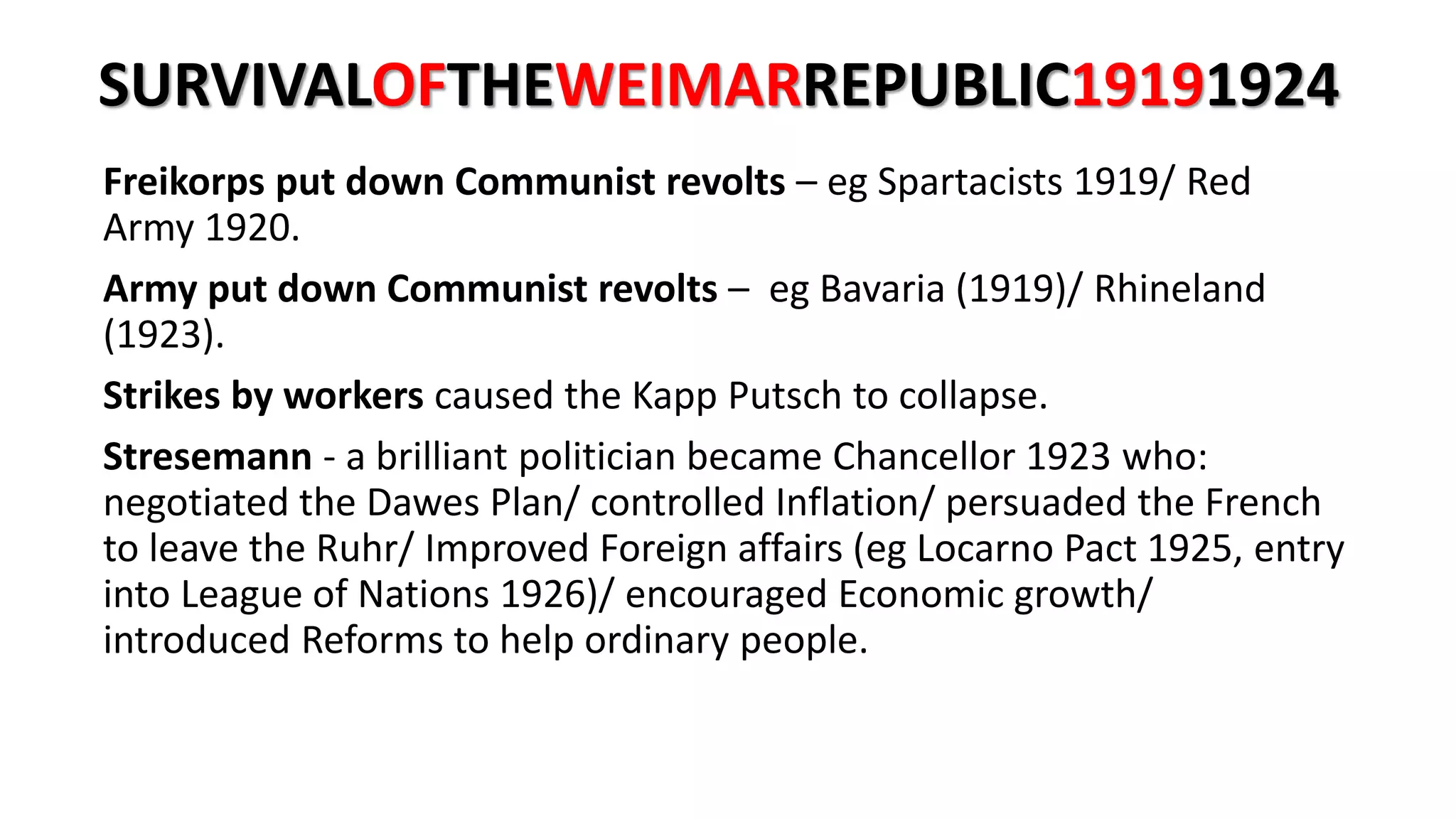 CAMBRIDGE IGCSE HISTORY REVISION 5 GERMANY AND WEIMAR REPUBLIC 1919 ...