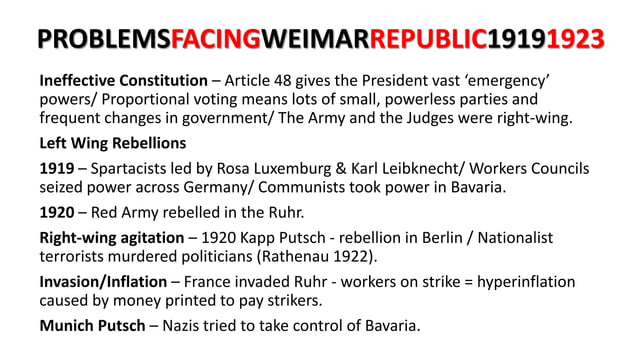CAMBRIDGE IGCSE HISTORY REVISION 5 GERMANY AND WEIMAR REPUBLIC 1919 ...