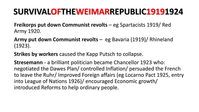 CAMBRIDGE IGCSE HISTORY REVISION 5 GERMANY AND WEIMAR REPUBLIC 1919 ...
