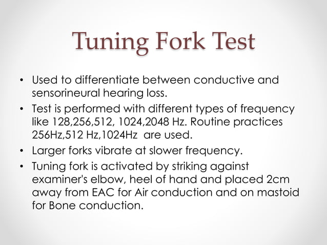 Tuning fork test | PPTX | Ear, Nose and Throat Conditions | Diseases ...