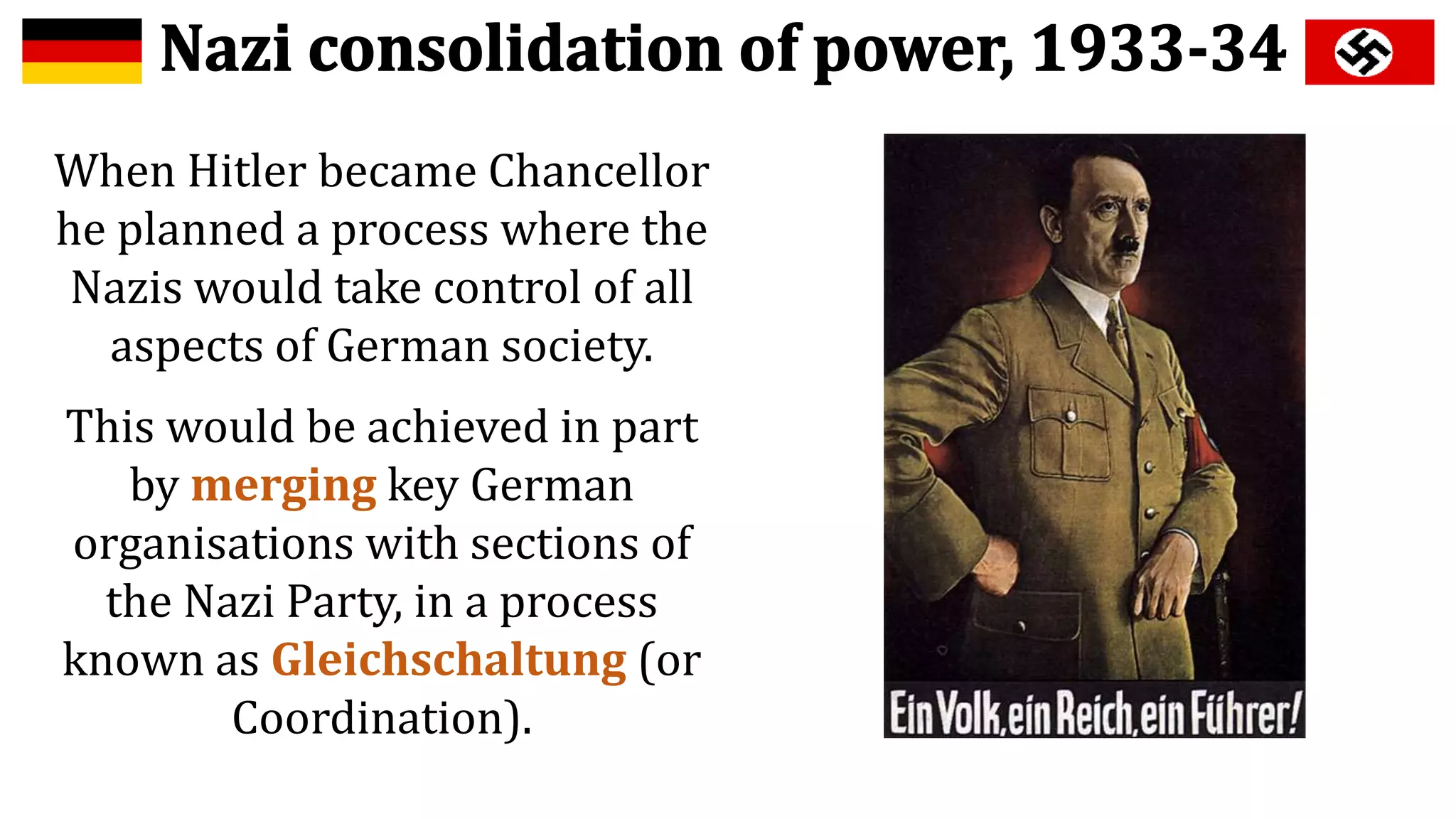 Consolidation of Nazi Power - gleichschaltung of fronts and party ...