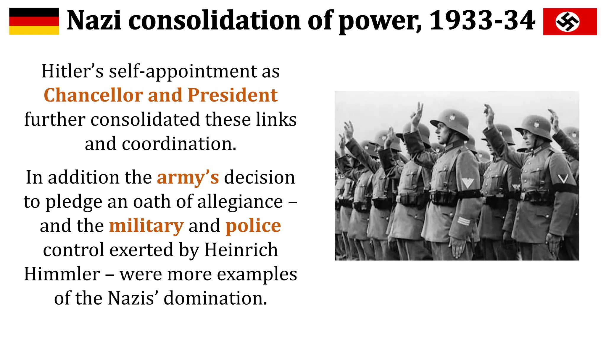 Consolidation of Nazi Power - gleichschaltung of fronts and party ...