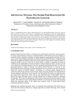ARTIFICIAL NEURAL NETWORK FOR DIAGNOSIS OF PANCREATIC CANCER | PDF