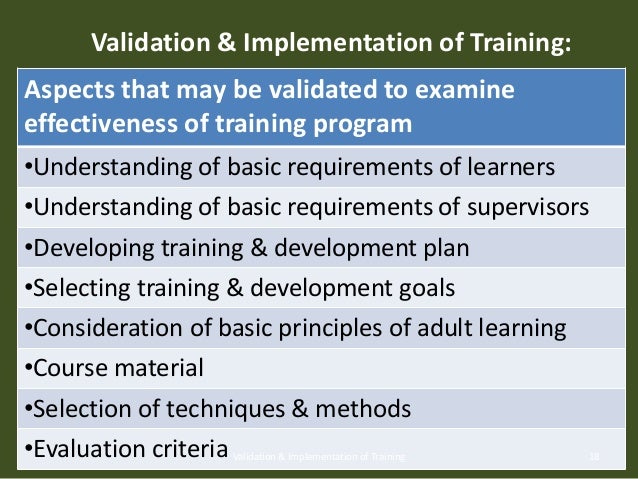 Training & Development - Validation & Implementation of Training