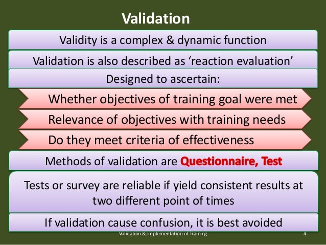 Training & Development - Validation & Implementation of Training