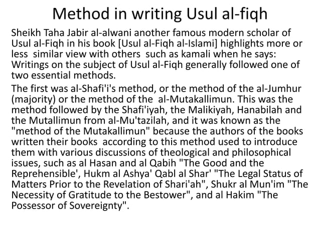 Introduction to Usul Fiqh :Method in writing Usul al fiqh | PPT