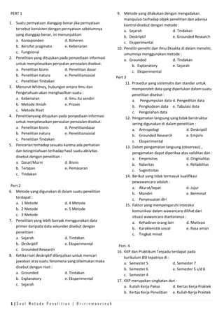 soal UTS Metode Penelitian BSI | PDF