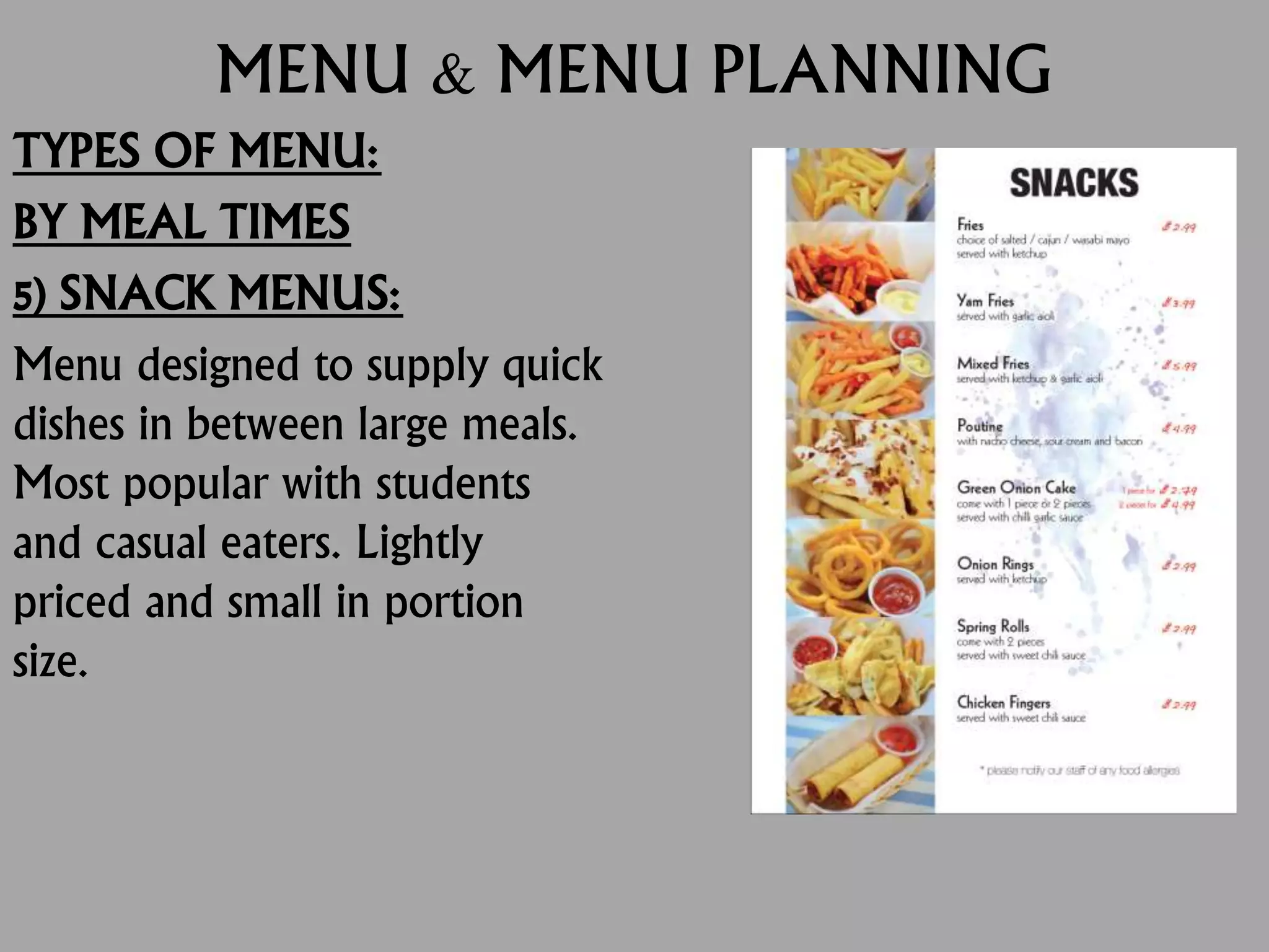 Menu, its types and menu planning | PPTX
