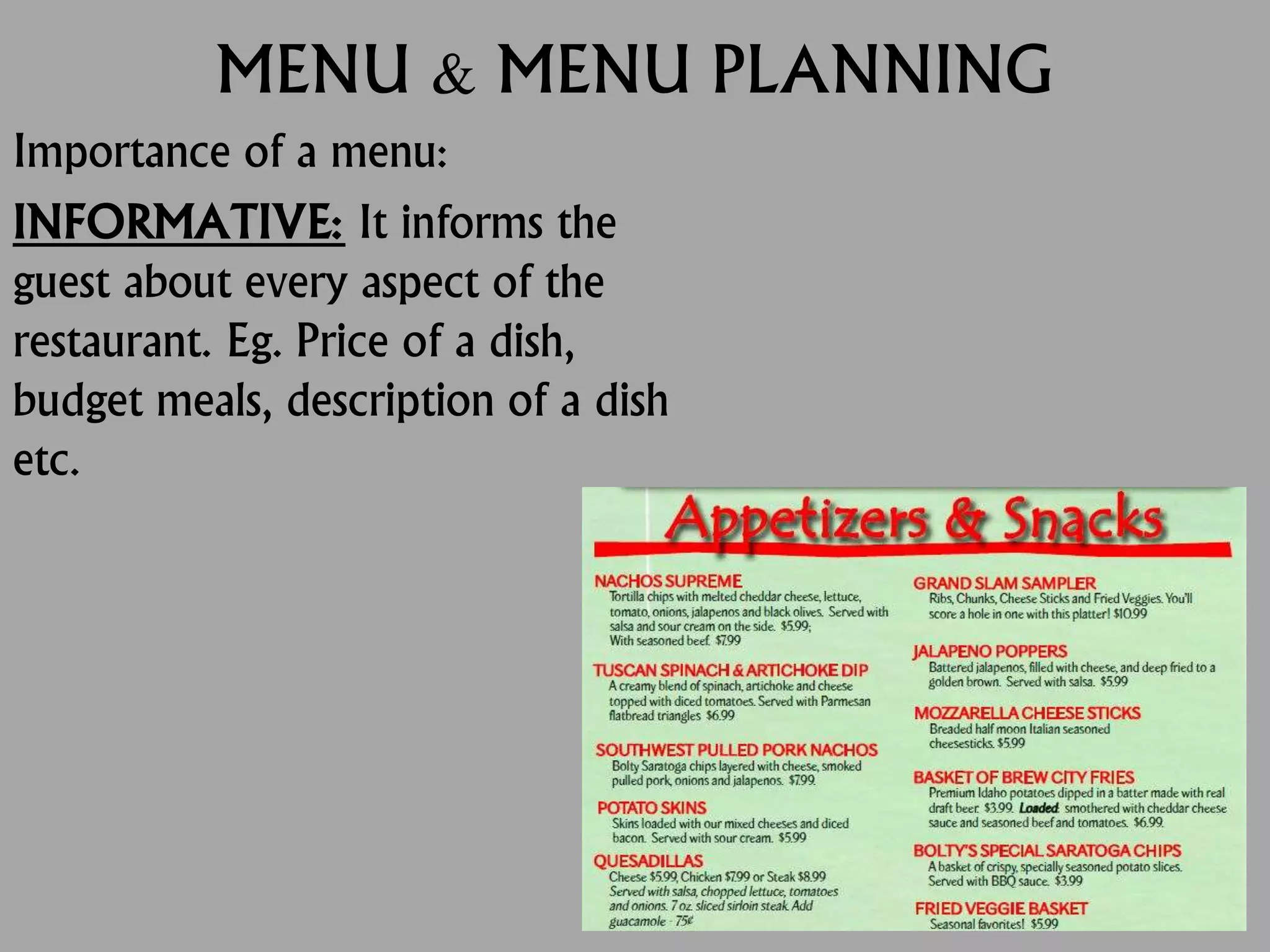Menu, its types and menu planning | PPTX
