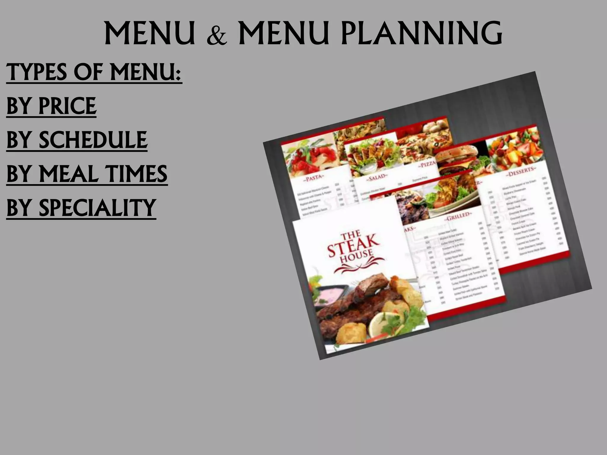 Menu, its types and menu planning | PPTX