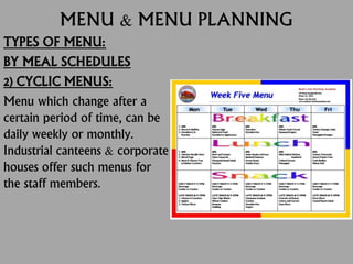 Menu, its types and menu planning | PPTX