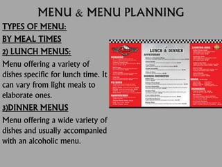 Menu, its types and menu planning | PPTX