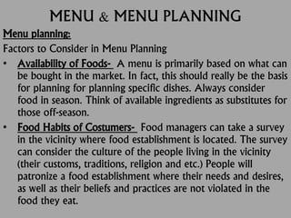 Menu, its types and menu planning | PPTX