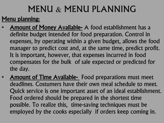Menu, its types and menu planning | PPTX