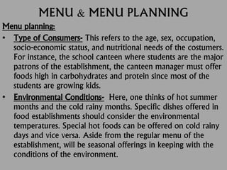 Menu, its types and menu planning | PPTX