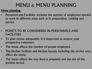 Menu, its types and menu planning | PPTX