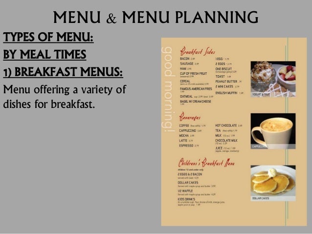 Menu, its types and menu planning