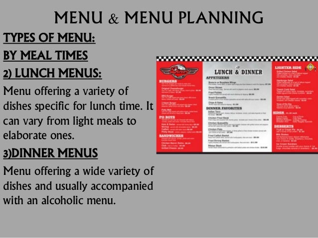 Menu, its types and menu planning