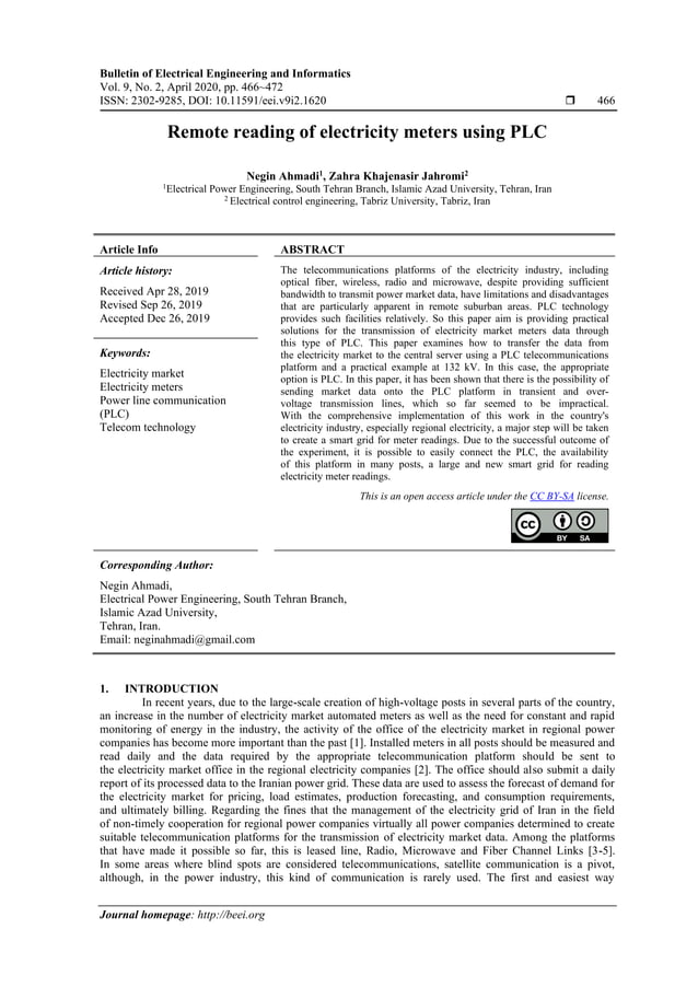 Remote reading of electricity meters using PLC | PDF