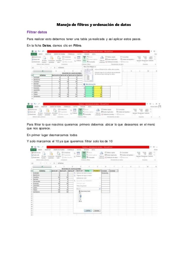Manejo de filtros y ordenación de datos