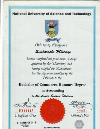 5. university certificate (nust zw) | PDF