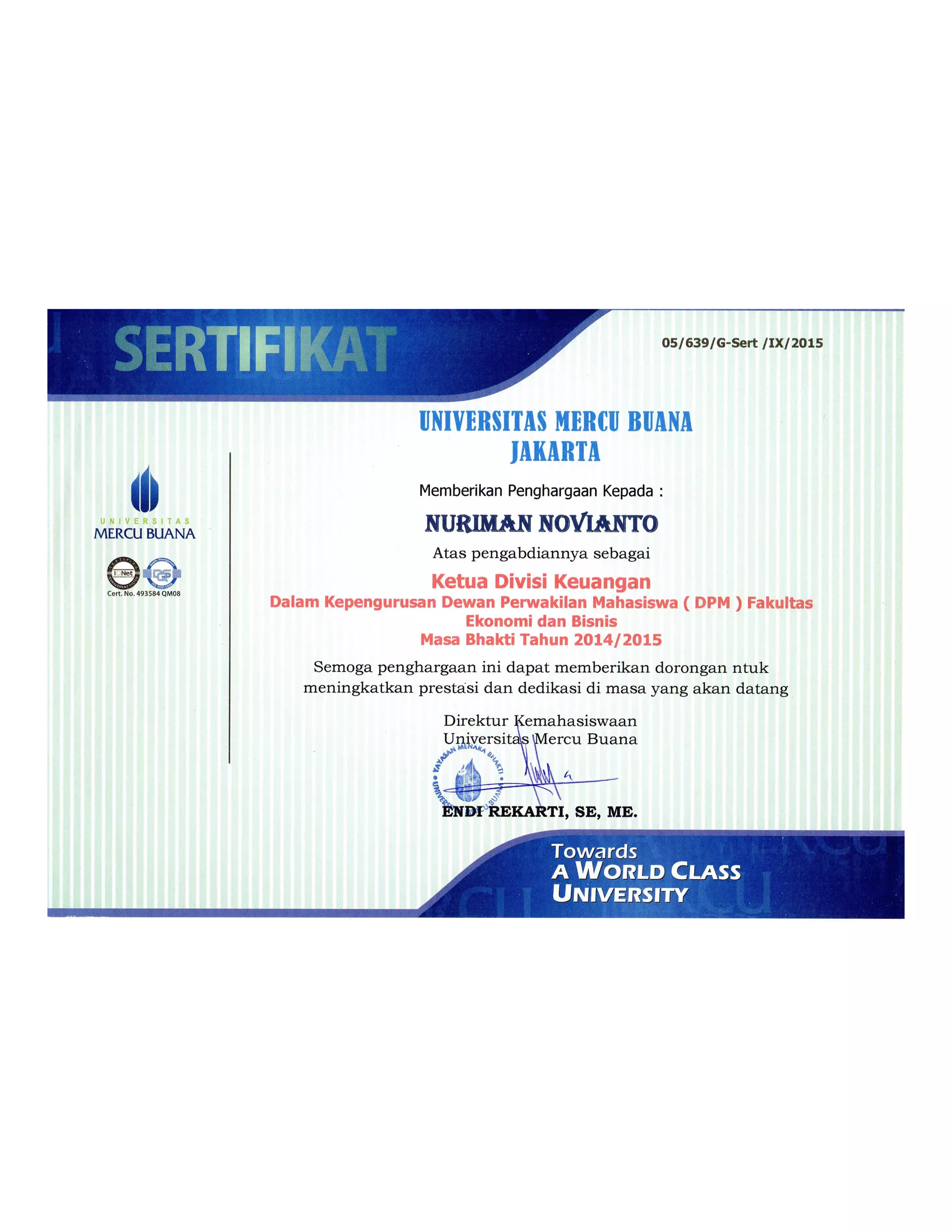 Sertifikat DPM FEB-UMB | PDF