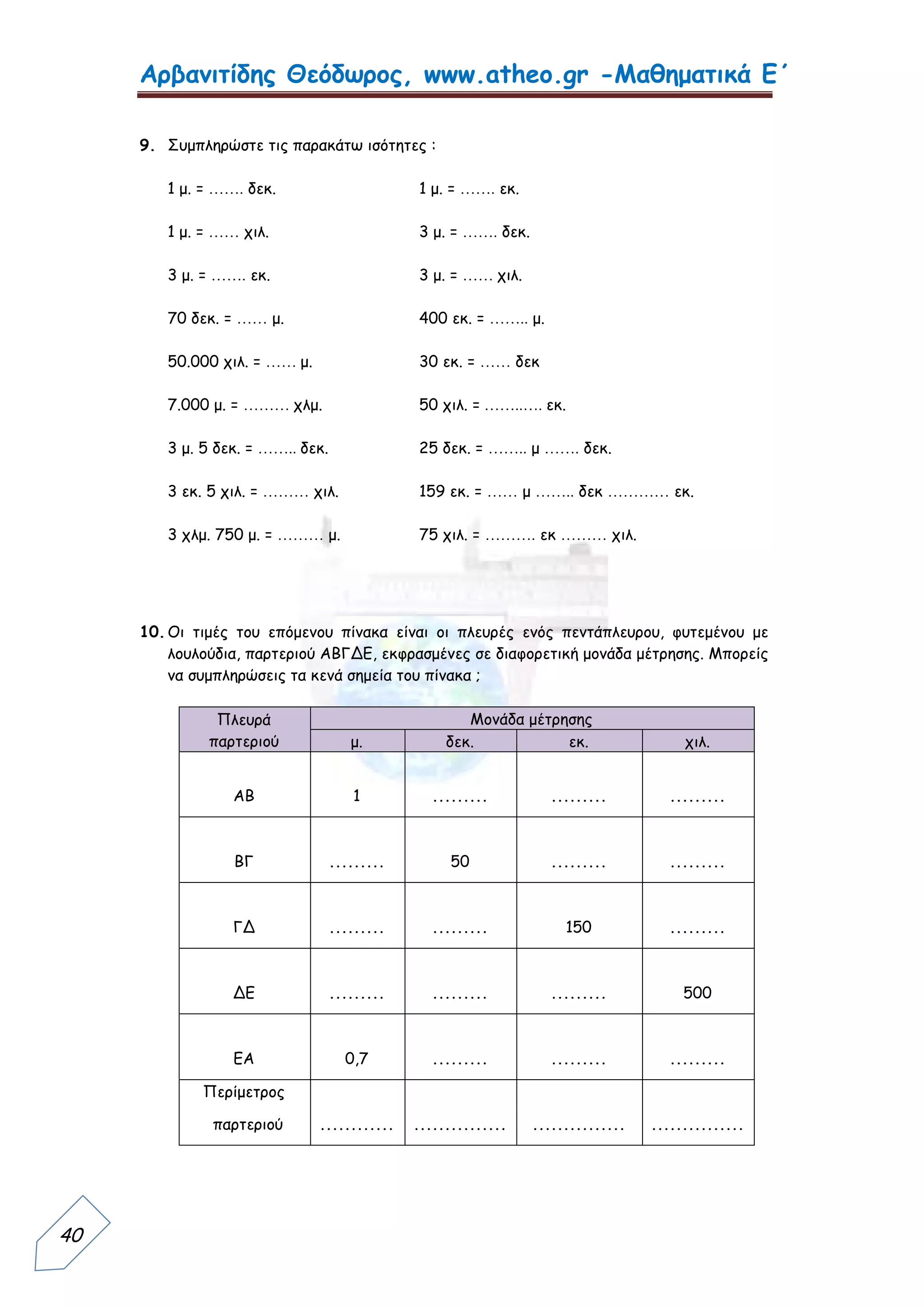 Μαθηματικά Ε΄ 5.30-31. ΄΄Μονάδες μέτρησης μήκους: μετατροπές (α-β)΄΄ | PDF