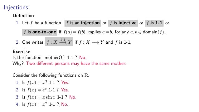 5.5 Injective and surjective functions. A handout.
