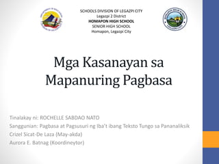 Mga kasanayan sa mapanuring pagbasa | PPTX