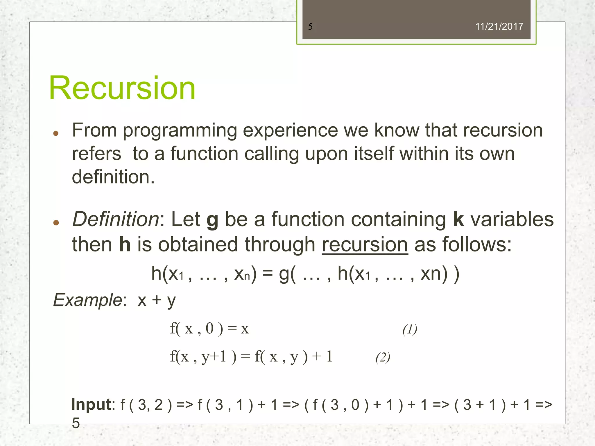 5.2 primitive recursive functions | PPT 5.2 primitive recursive functions | PPT