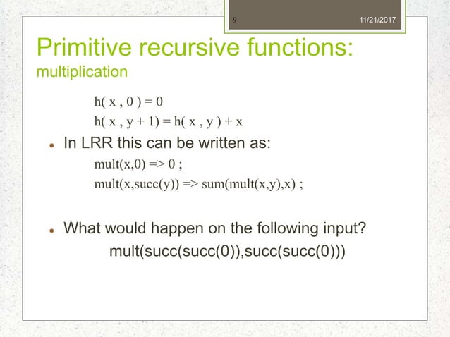 5.2 primitive recursive functions | PPT 5.2 primitive recursive functions | PPT