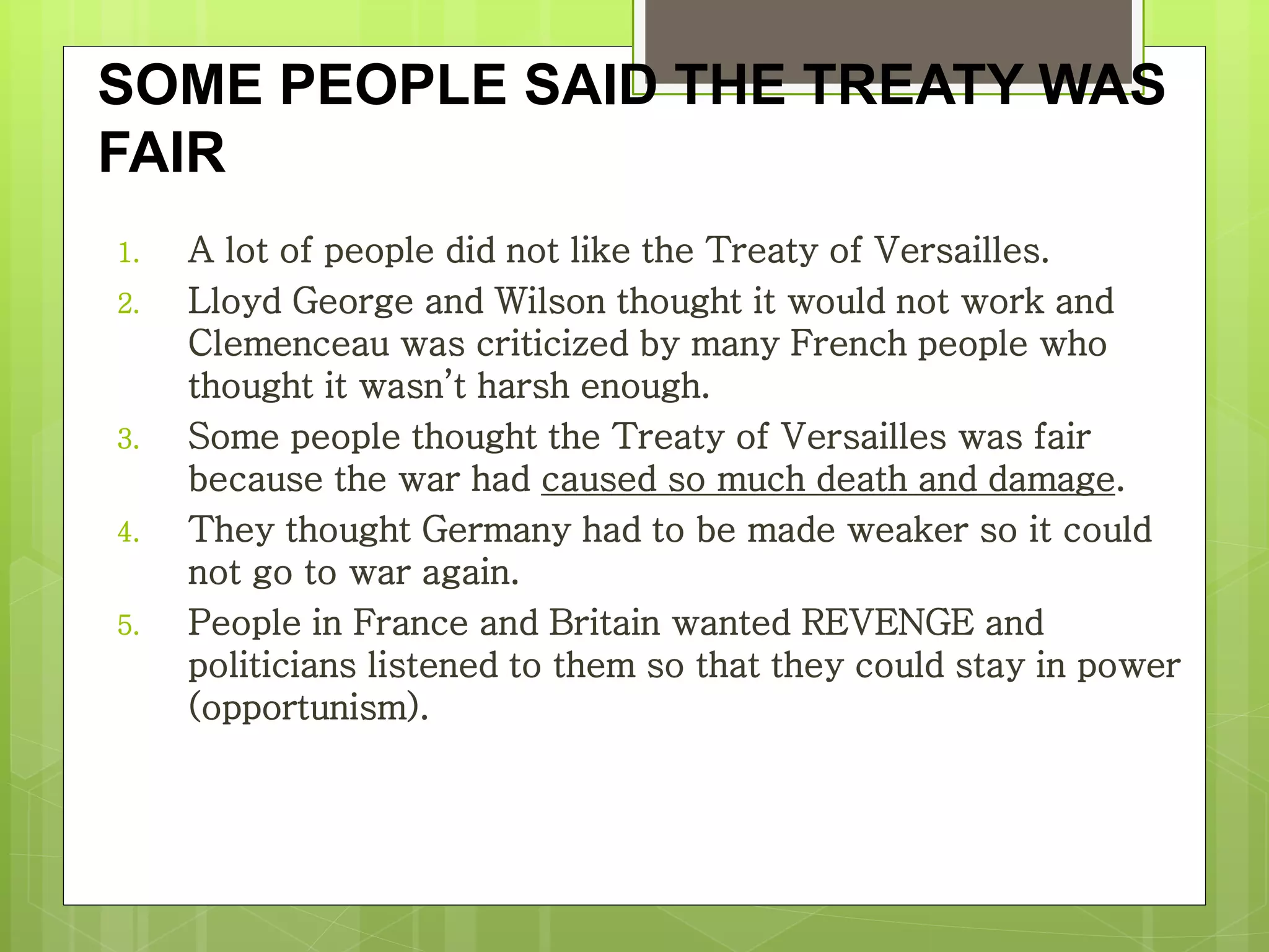 CAMBRIDGE IGCSE HISTORY: GERMAN REACTIONS TO THE TREATY | PPTX