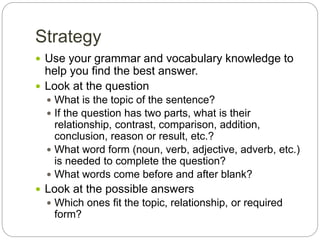 Test taking strategies for the TOEIC - incomplete sentences | PPT