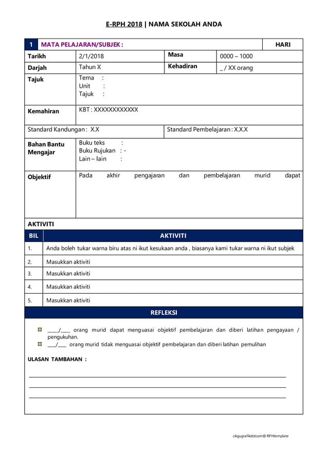 5.1 contoh tapak rph 2 ( biasa ) | PDF