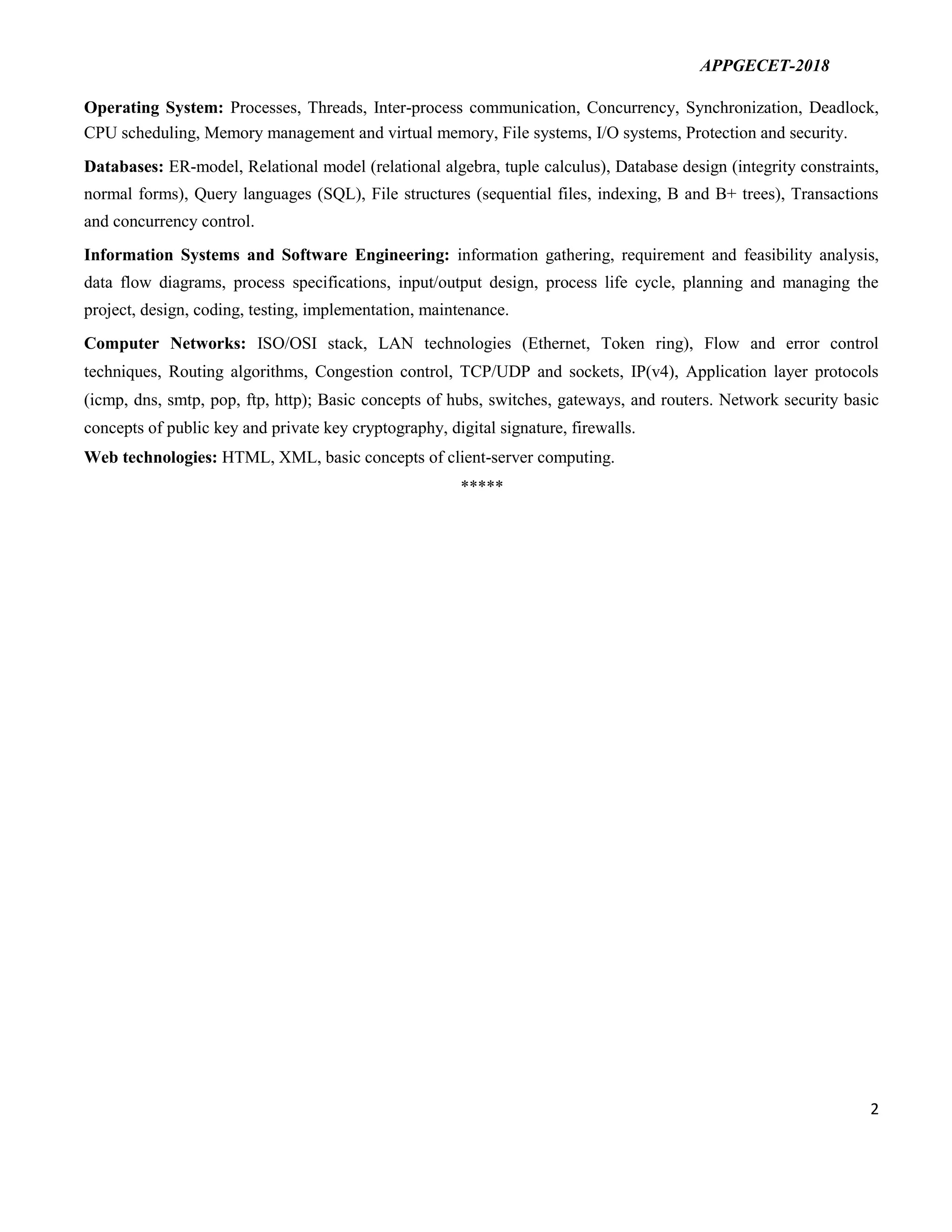 AP PGECET Computer Science 2018 Syllabus | PDF