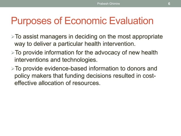 Concept of Economic Evaluation in Health Care | PPTX