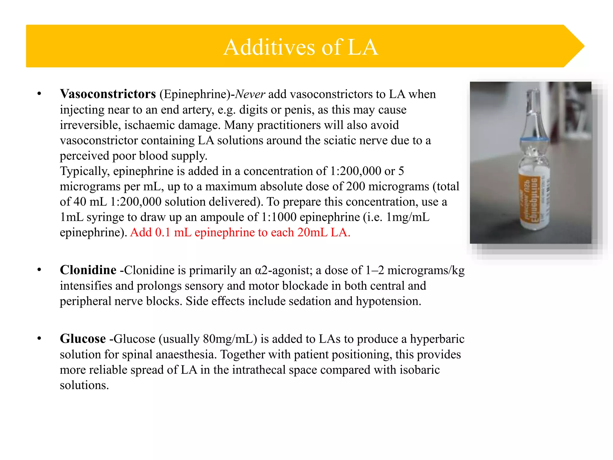 Local anesthetics and additives | PPTX