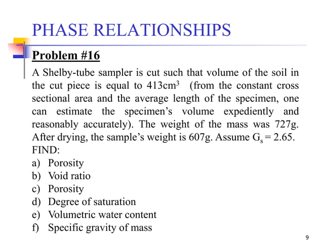 Geotechnical Engineering-I [Lec #5: Phase Relationships - Problems-2] | PPSX