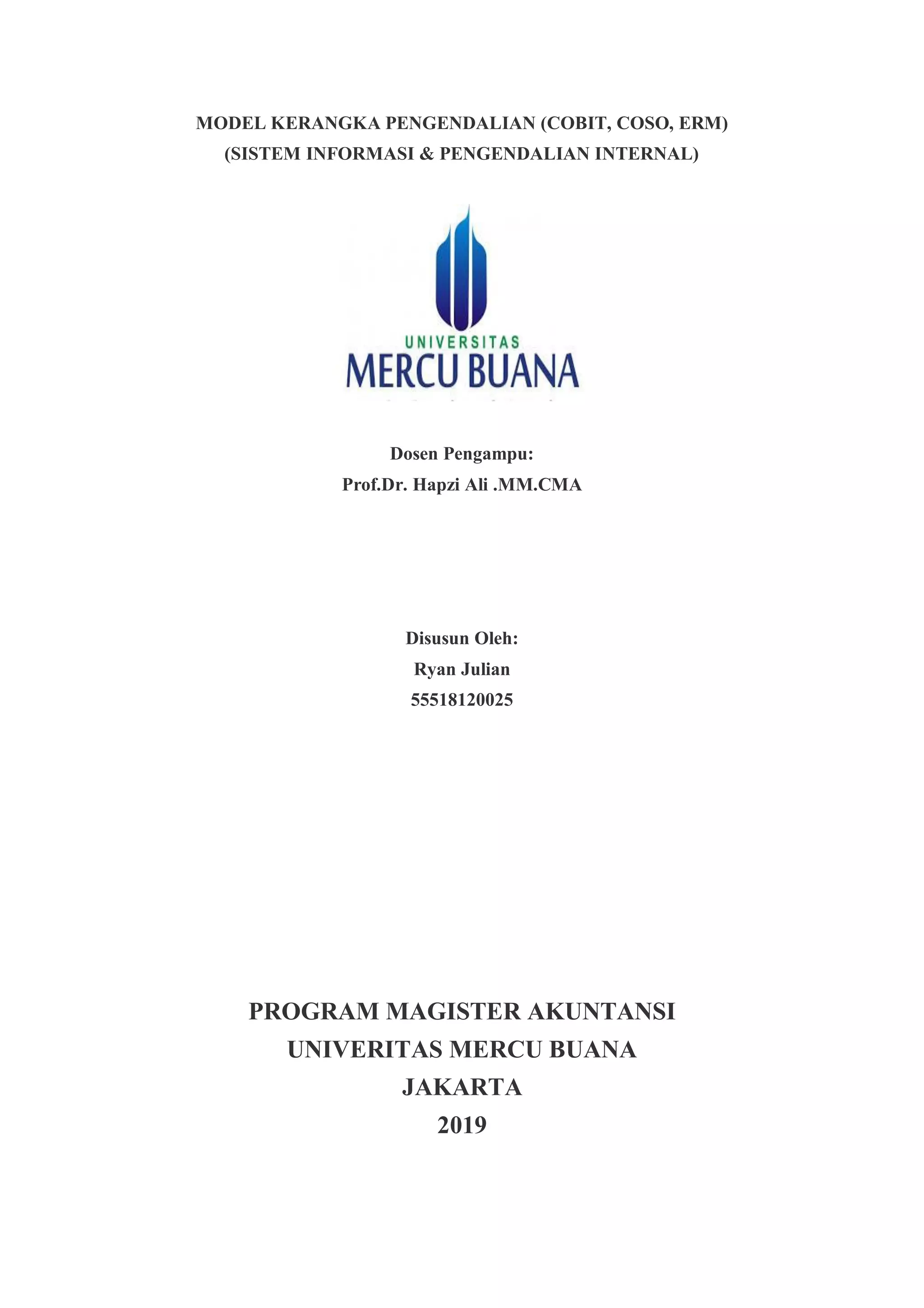 SI&PI, RYAN JULIAN, HAPZI ALI, MODEL KERANGKA PENGENDALIAN (COBIT, COSO ...