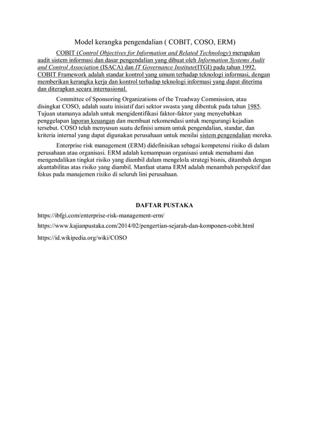 SI&PI, RYAN JULIAN, HAPZI ALI, MODEL KERANGKA PENGENDALIAN (COBIT, COSO, ERM), UNIVERSITAS MERCU ...