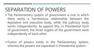Presidential vs parliamentary Government | PPTX