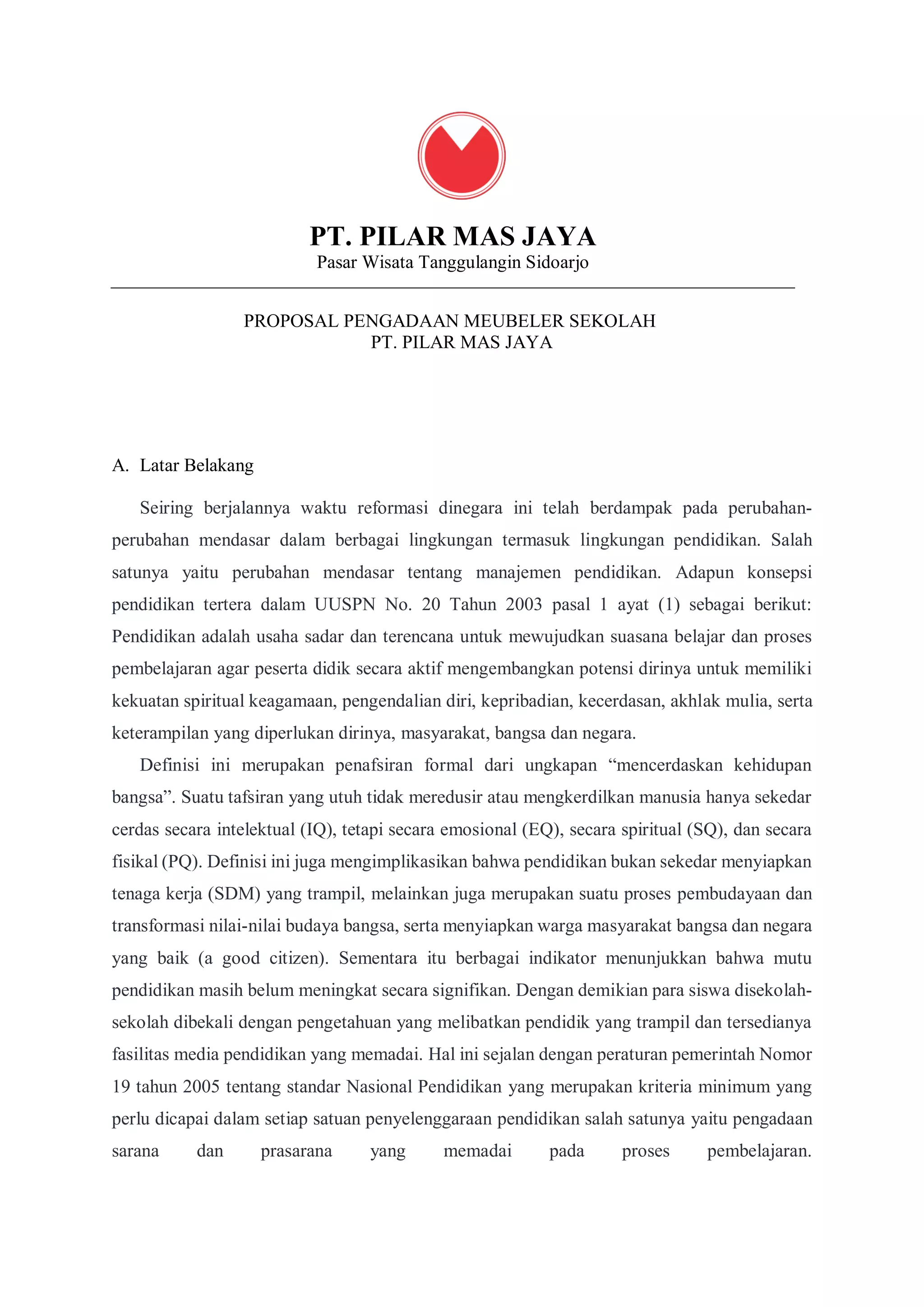Contoh Proposal Pengadaan Meubeler Sekolah | PDF
