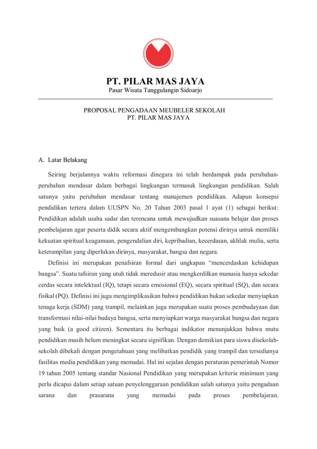 Contoh Proposal Pengadaan Meubeler Sekolah | PDF
