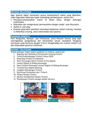 Silabus Training "Peluang & Tantangan di Era FINTECH (Teknologi Keuangan)" | PDF