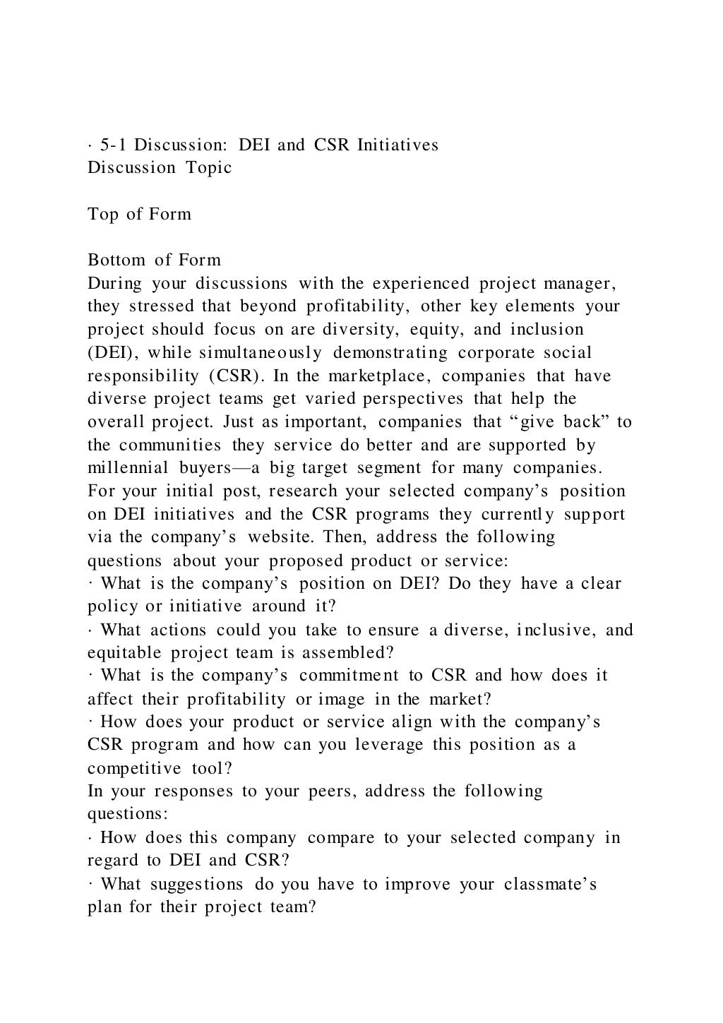 · 5-1 Discussion DEI and CSR InitiativesDiscussion TopicTop | DOCX