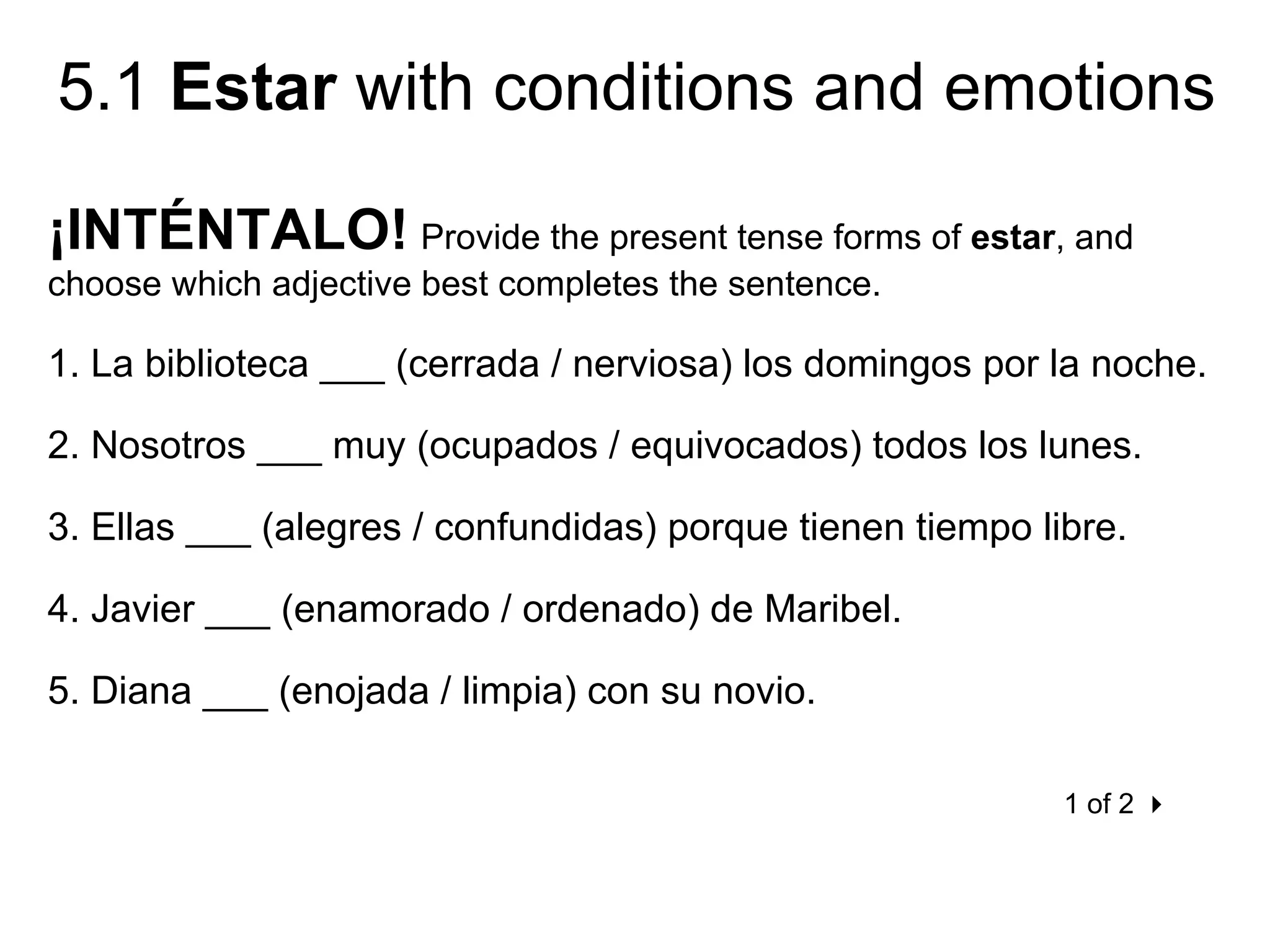 5.1 Estar with conditions and emotions | PPT