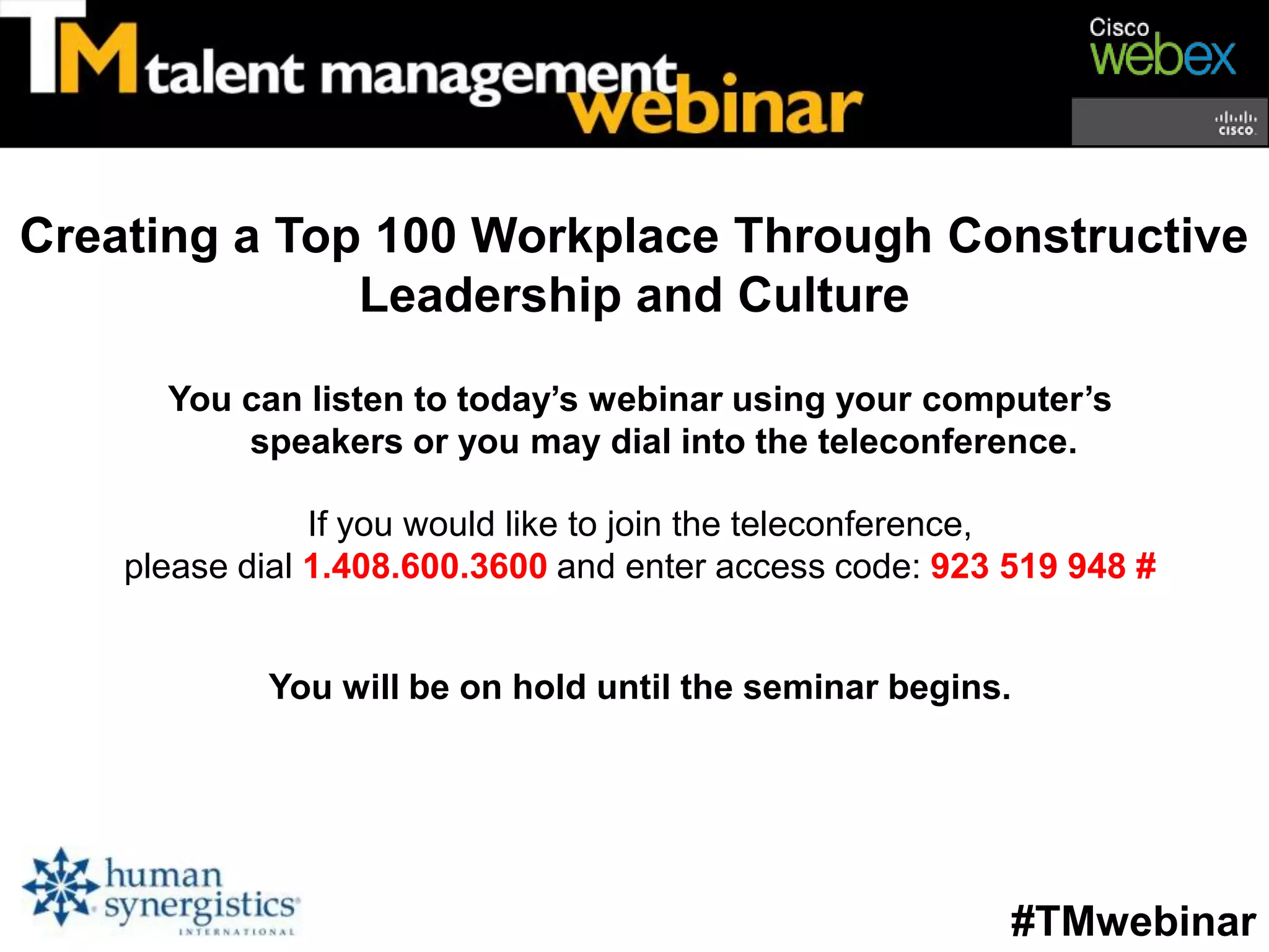 Creating a Top 100 Workplace Through Constructive Leadership and ...