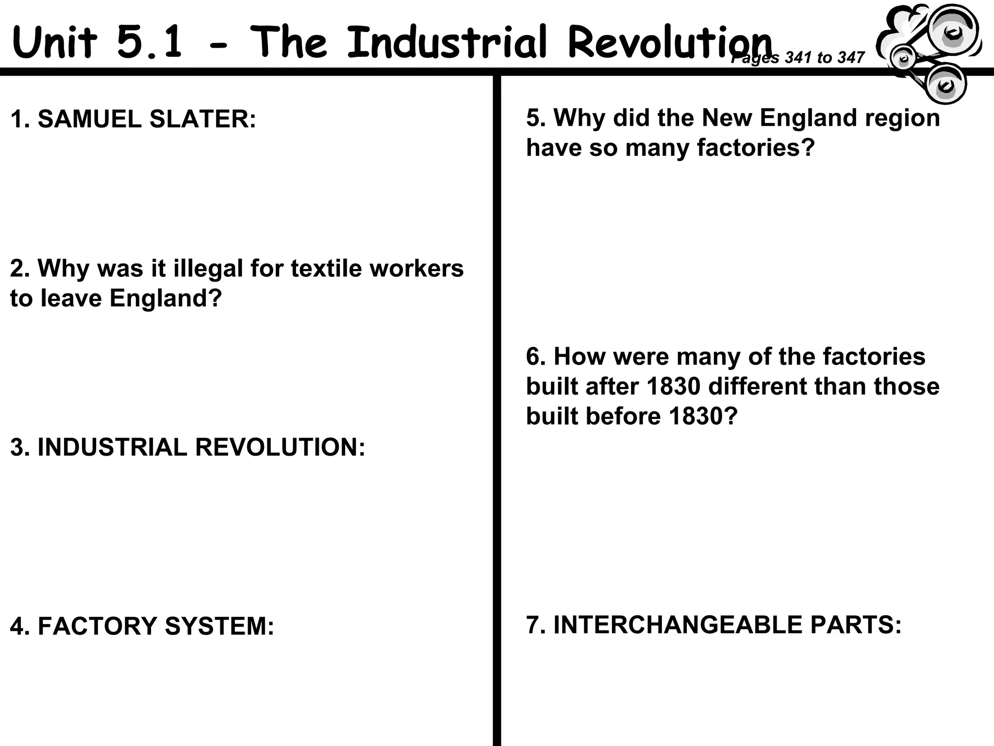 Industrial Revolution worksheet | PPT
